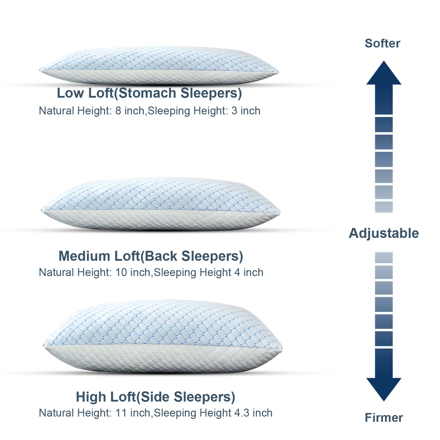 Uniqwamer Cooling Bed Pillows for Sleeping 2 Pack Shredded Memory Foam Adjustable Pillows King Size Set of 2 for Side Back Sleepers - Luxury Extra Comfy Gel Pillows with Washable Removable Cover
