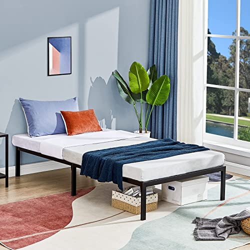 GreenForest Twin Bed Frame Tool-Free Quick Assembly Metal Platform, Twin Size Heavy Duty Bed Base with Metal Steel Slats Support, No Box Spring Needed