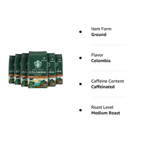 Starbucks Ground Coffee—Medium Roast Coffee—Colombia—100% Arabica—6 bags (12 oz each)