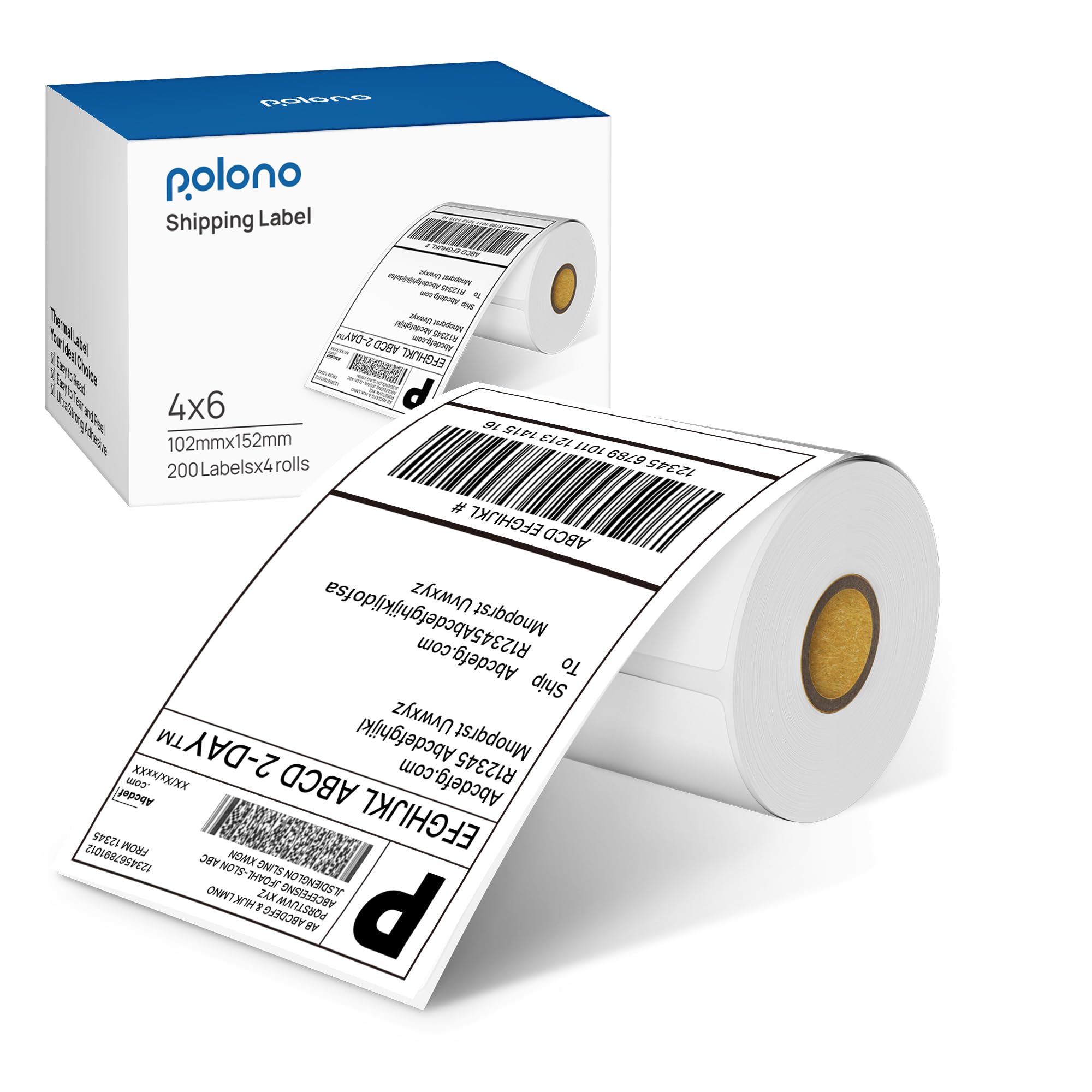 4"x6" Direct Thermal Shipping Label Compatible with Zebra, JADENS, iDPRT SP410, POLONO Perforated Postage Label Paper for MUNBYN, Rollo, Jiose, Permanent Adhesive, Commercial Grade, 200 Labels/Roll