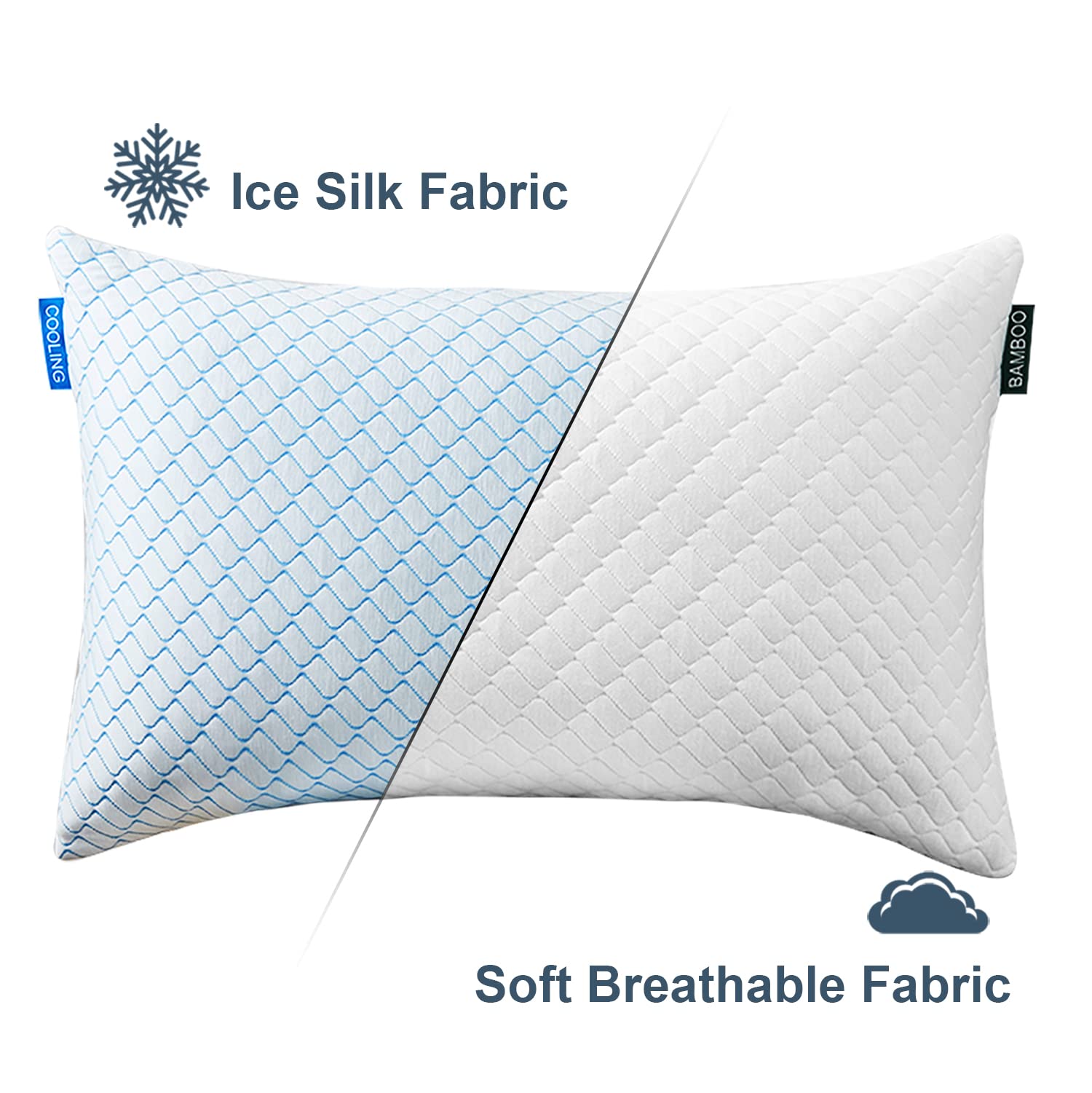 Uniqwamer Cooling Bed Pillows for Sleeping 2 Pack Shredded Memory Foam Adjustable Pillows King Size Set of 2 for Side Back Sleepers - Luxury Extra Comfy Gel Pillows with Washable Removable Cover
