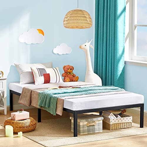 GreenForest Twin Bed Frame Tool-Free Quick Assembly Metal Platform, Twin Size Heavy Duty Bed Base with Metal Steel Slats Support, No Box Spring Needed