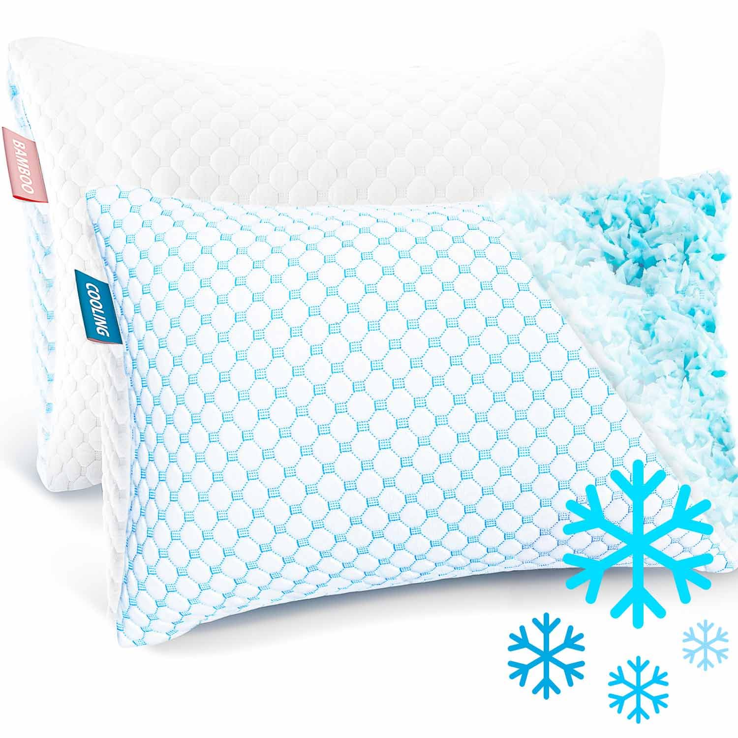 Nestl Cooling Pillow - Queen Size Set of 2 Cooling Memory Foam Pillows, Gel Infused Cool Pillow, Adjustable Cooling Pillows for Sleeping, Breathable Queen Pillows, Washable Removable Bed Pillow Cover