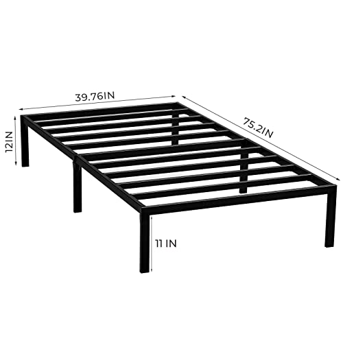 GreenForest Twin Bed Frame Tool-Free Quick Assembly Metal Platform, Twin Size Heavy Duty Bed Base with Metal Steel Slats Support, No Box Spring Needed
