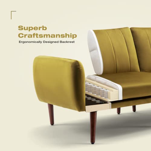 JOMEED Convertible Sectional Sofa Couch, Modern Oversized Velvet Fabric L-Shaped Couch Sofa Bed with Adjustable Backrest for Living Room, Apartment