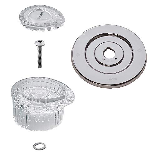 Moen Chateau Collection Replacement Escutcheon for One-Handle Tub and Shower Faucets with PosiTemp One Tub and Shower Replacement Handle Kit, White and Chrome Knob Insert