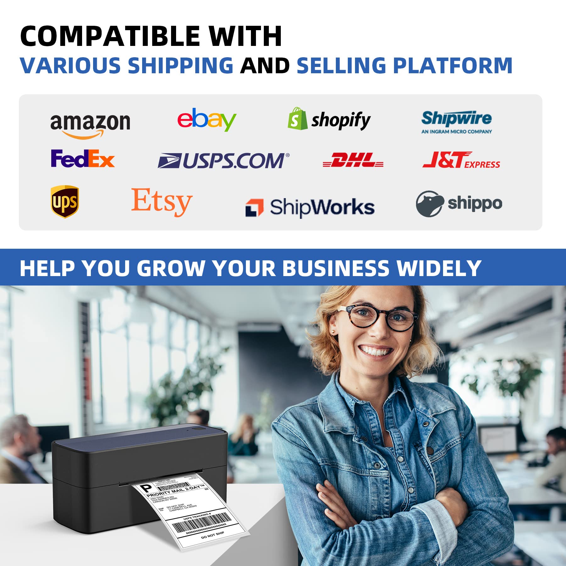 Phomemo Shipping Label Printer, 4x6 Thermal Label Printer for Shipping Packages & Home Small Business for Barcode, Address Printing Compatible with Amazon, Shopify, Etsy, Ebay, UPS, USPS, FedEx