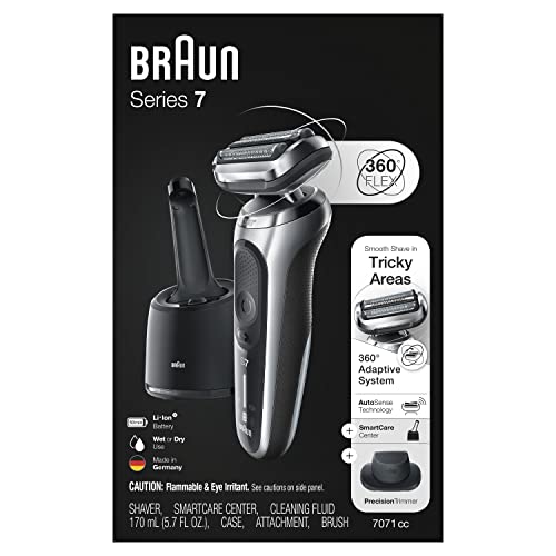 Braun Electric Razor for Men Flex Head Foil Shaver with Precision Beard Trimmer, Rechargeable, Wet & Dry, 4in1 SmartCare Center and Travel Case, Silver