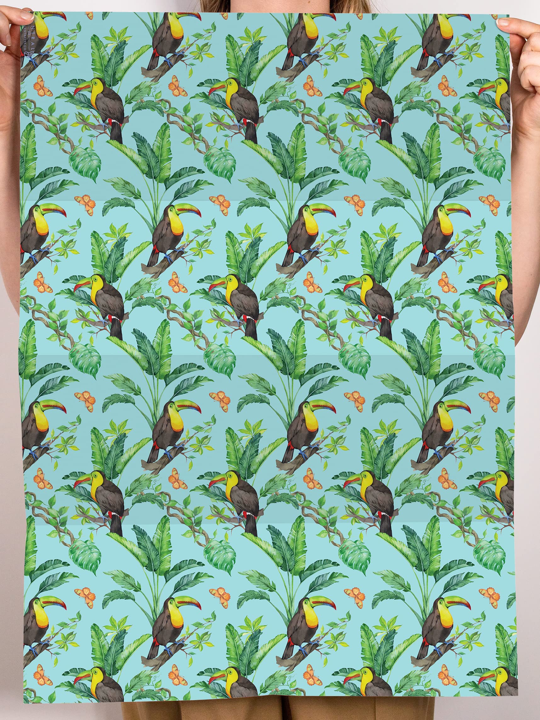 CENTRAL 23 Tropical Wrapping Paper - Birthday Wrapping Paper For Women or Men - Birds - Toucan - Leaves - Blue Gift Wrap - Comes With Stickers - Recyclable