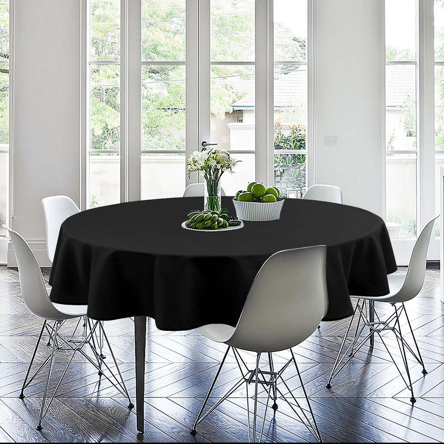 Hiasan Black Round Tablecloth 90 Inch - Waterproof Stain Resistant Spillproof Polyester Fabric Table Cloth for Dining Room Kitchen Party