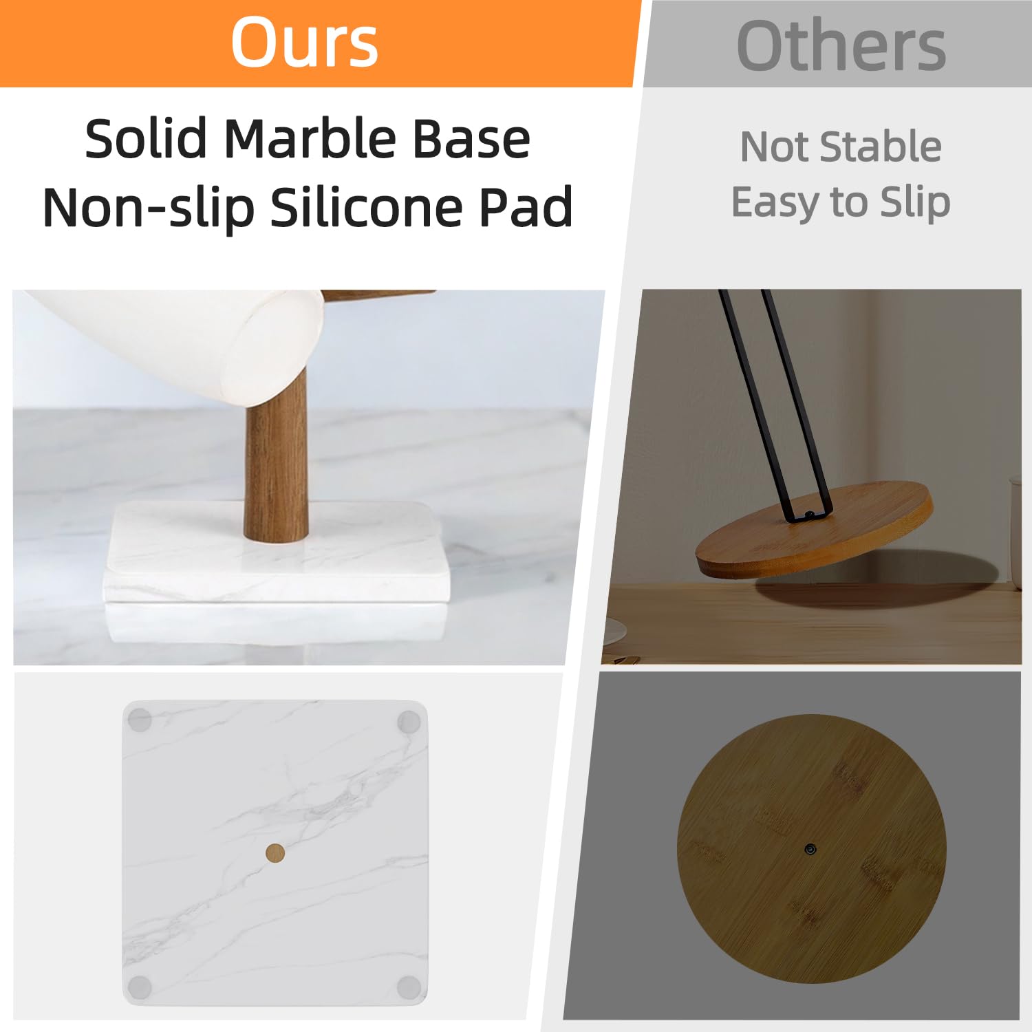 Buruis Wood Mug Holder, Marble Base Cup Rack Tree, Mug Stand Hanger, Kitchen Coffee Mug Tree Countertop Tea Cups Holder Stand, Coffee Cup Dryer with 6 Hooks