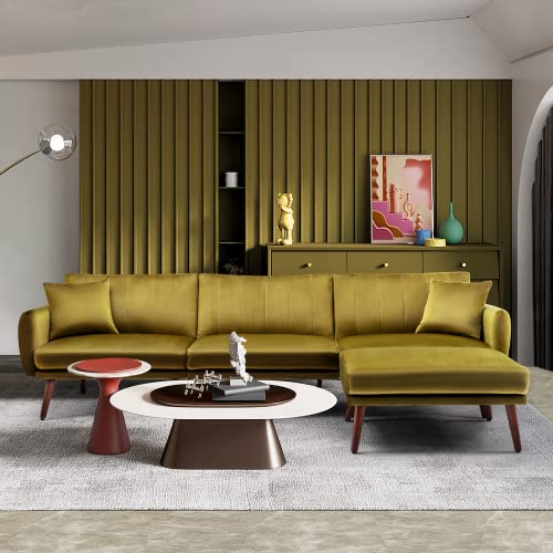 JOMEED Convertible Sectional Sofa Couch, Modern Oversized Velvet Fabric L-Shaped Couch Sofa Bed with Adjustable Backrest for Living Room, Apartment