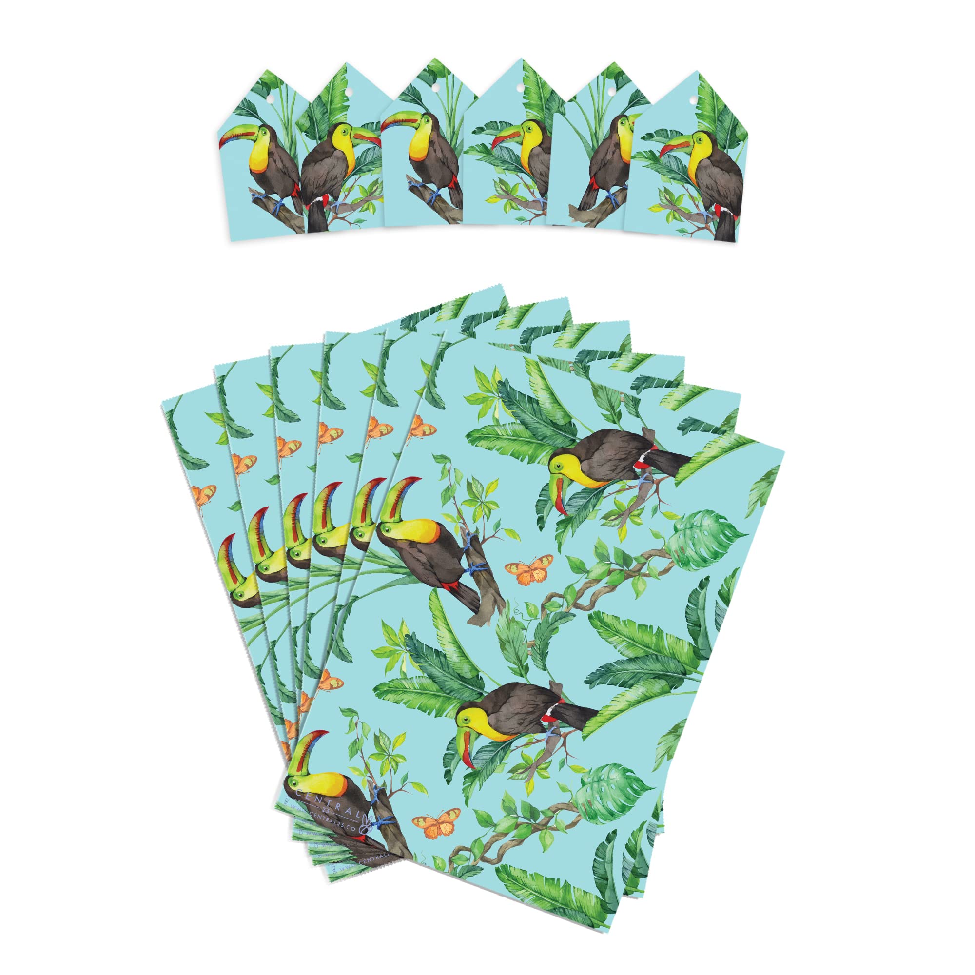 CENTRAL 23 Tropical Wrapping Paper - Birthday Wrapping Paper For Women or Men - Birds - Toucan - Leaves - Blue Gift Wrap - Comes With Stickers - Recyclable