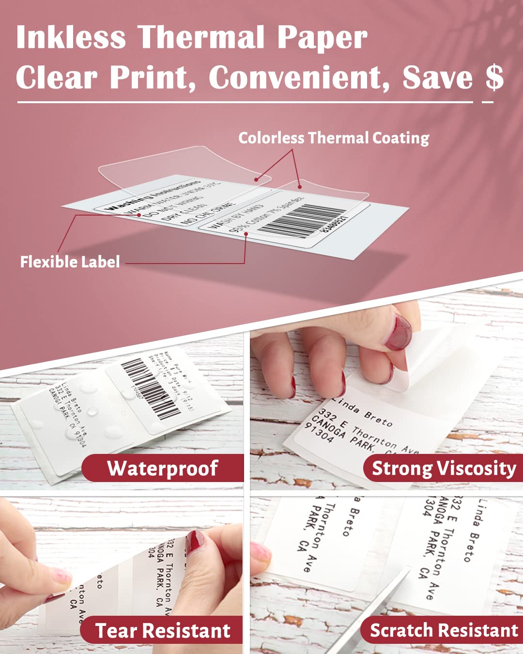 Multi-Purpose Square Self-Adhesive Label for Phomemo M110/M221/M220/M120/M200 Label Printer,1.97"x3.15"(50x80mm),100 Labels/Roll, Black on White