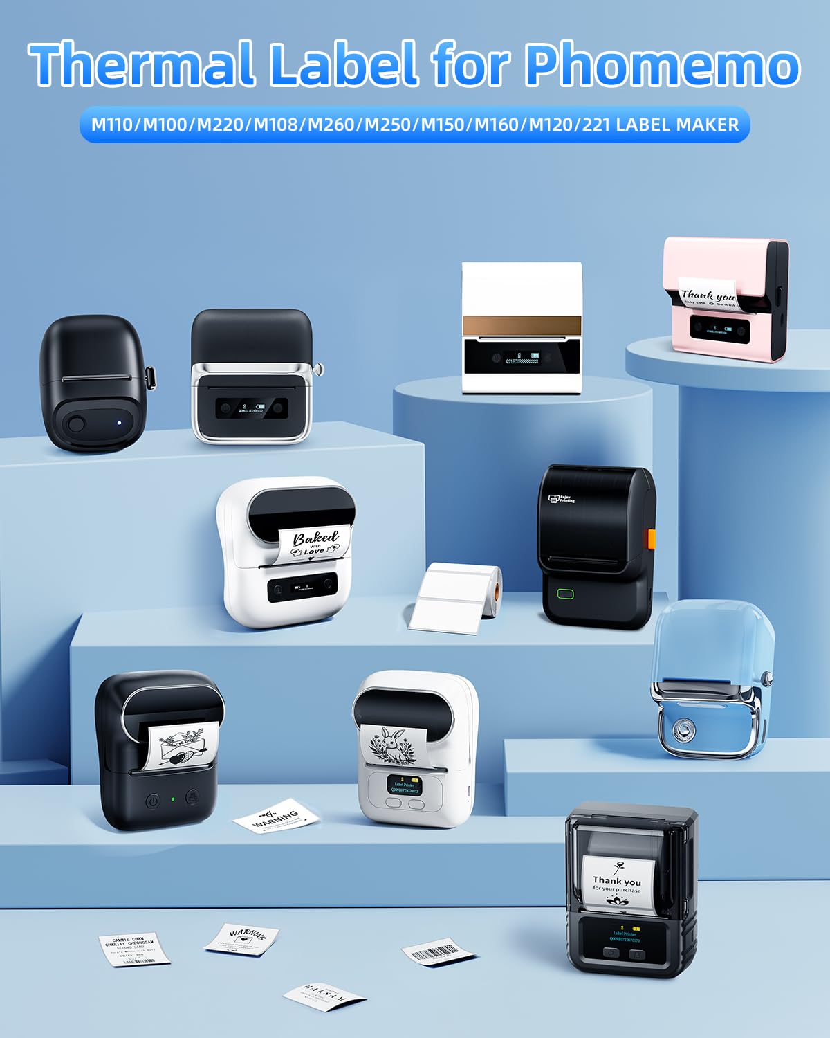 Multi-Purpose Square Self-Adhesive Label for Phomemo M110/M221/M220/M120/M200 Label Printer,1.97"x3.15"(50x80mm),100 Labels/Roll, Black on White
