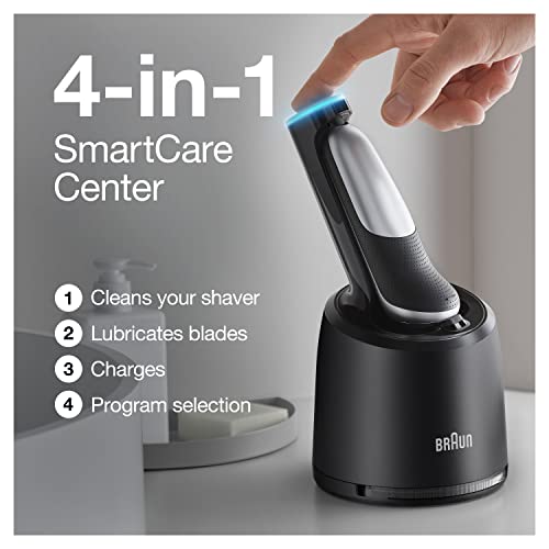 Braun Electric Razor for Men Flex Head Foil Shaver with Precision Beard Trimmer, Rechargeable, Wet & Dry, 4in1 SmartCare Center and Travel Case, Silver