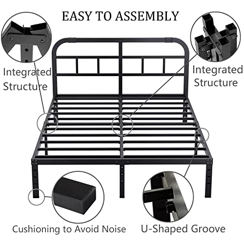 ZIYOO California King Bed Frame with Headboard, Heavy Duty Platform Bed Frame, No Box Spring Needed, Noise Free, Under Bed Storage Space, Black (Cal King)