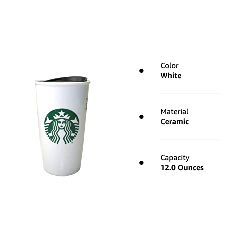 Starbucks Classic White and Green Coffee Traveler Tumbler Double Wall Ceramic Coffee Travel 12 oz