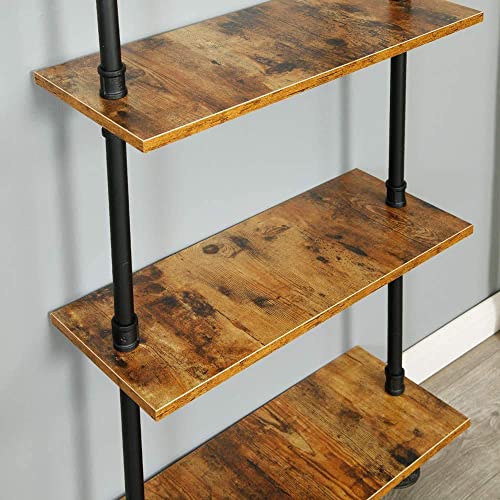 ZIOTHUM 6-Tier Industrial Pipe Shelves Shelf Shelving Rustic Wood Metal Wrought Iron Ladder Bookcase Bookshelf Wall Mounted Mount DIY Loft Vintage Floating Hanging Storage Display (23.6x9.8x78.7”)