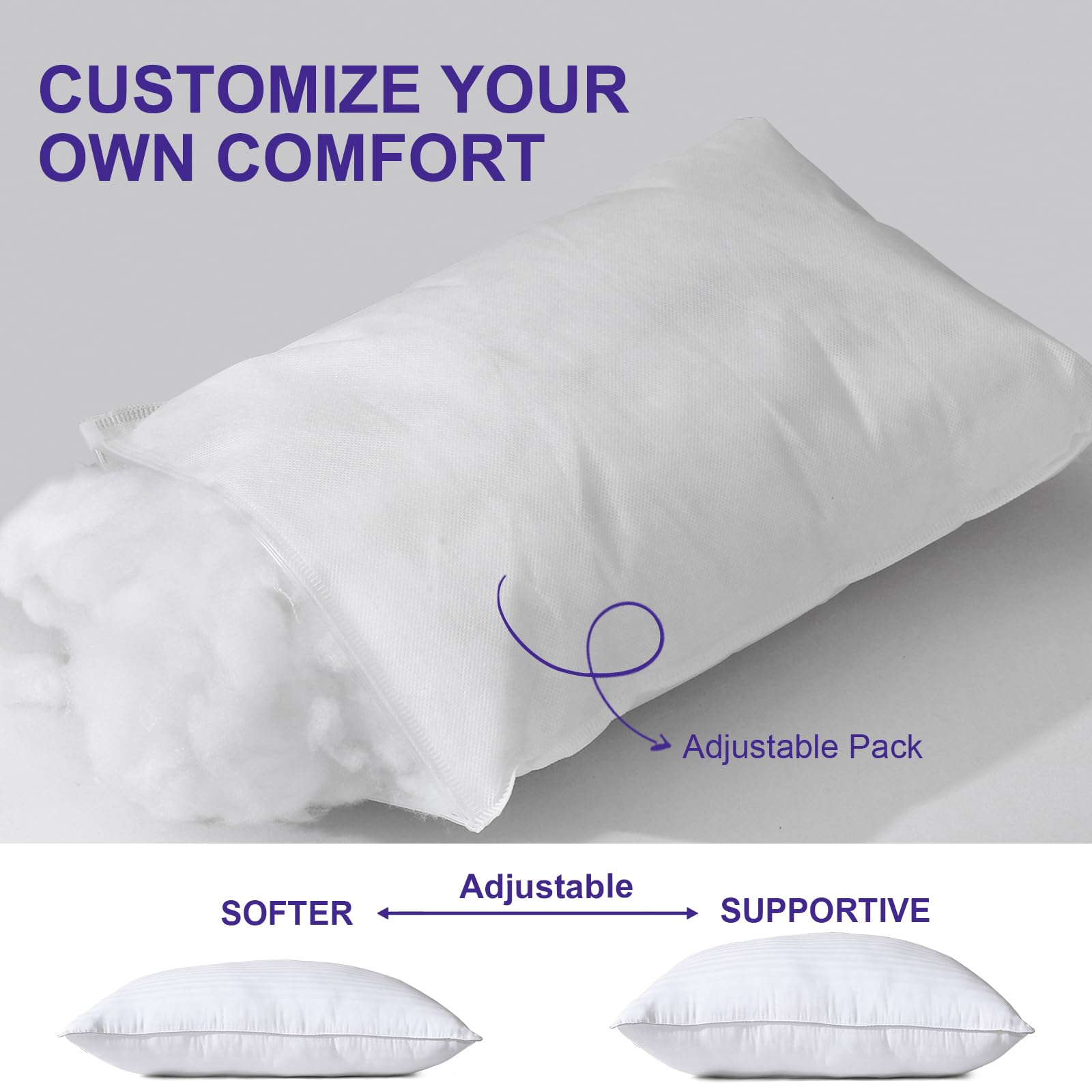 HOMELAB 2 Pack King Pillows for Sleeping - 100% Breathable Cotton Case, Soft Plush Down Alternative Filler, Medium to Soft Neck Support for Side Back and Stomach Sleepers, 20x36