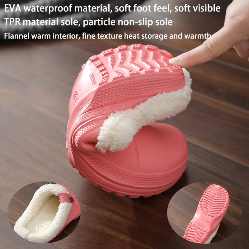 Reenloon Waterproof Slippers Women Men Fur Lined Clogs Winter Classic Outdoor Garden Comfy Warm Non-Slip Slippers