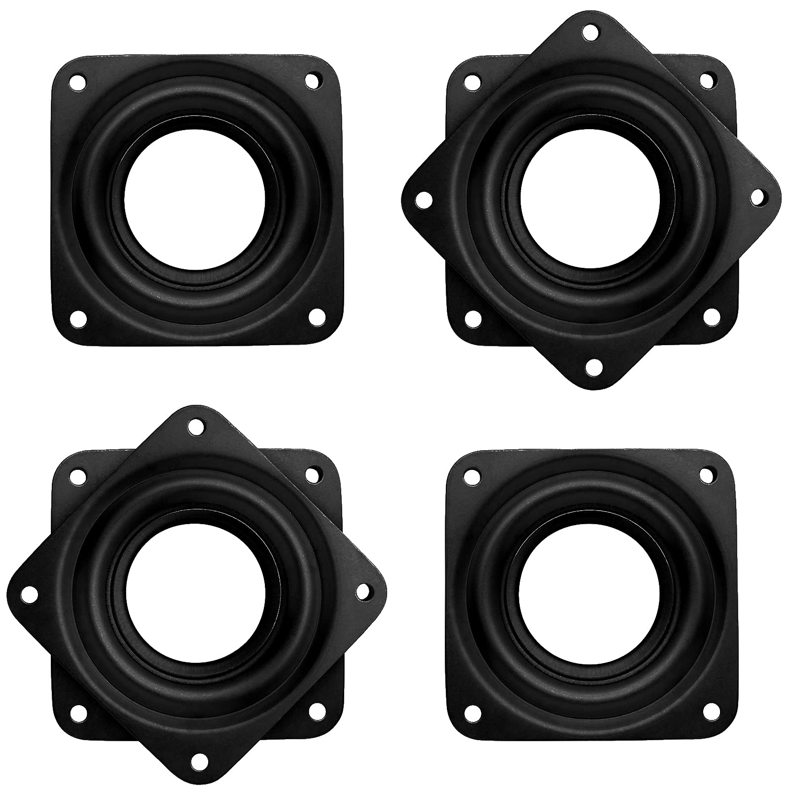 4 Pcs 3 Inch Square Rotating Bearing Plate, 150lbs Capacity Turntable Bearing Swivel Plate for Serving Trays, Kitchen Storage Racks, Makeup Holder - 5/16-Inch, Thick Black