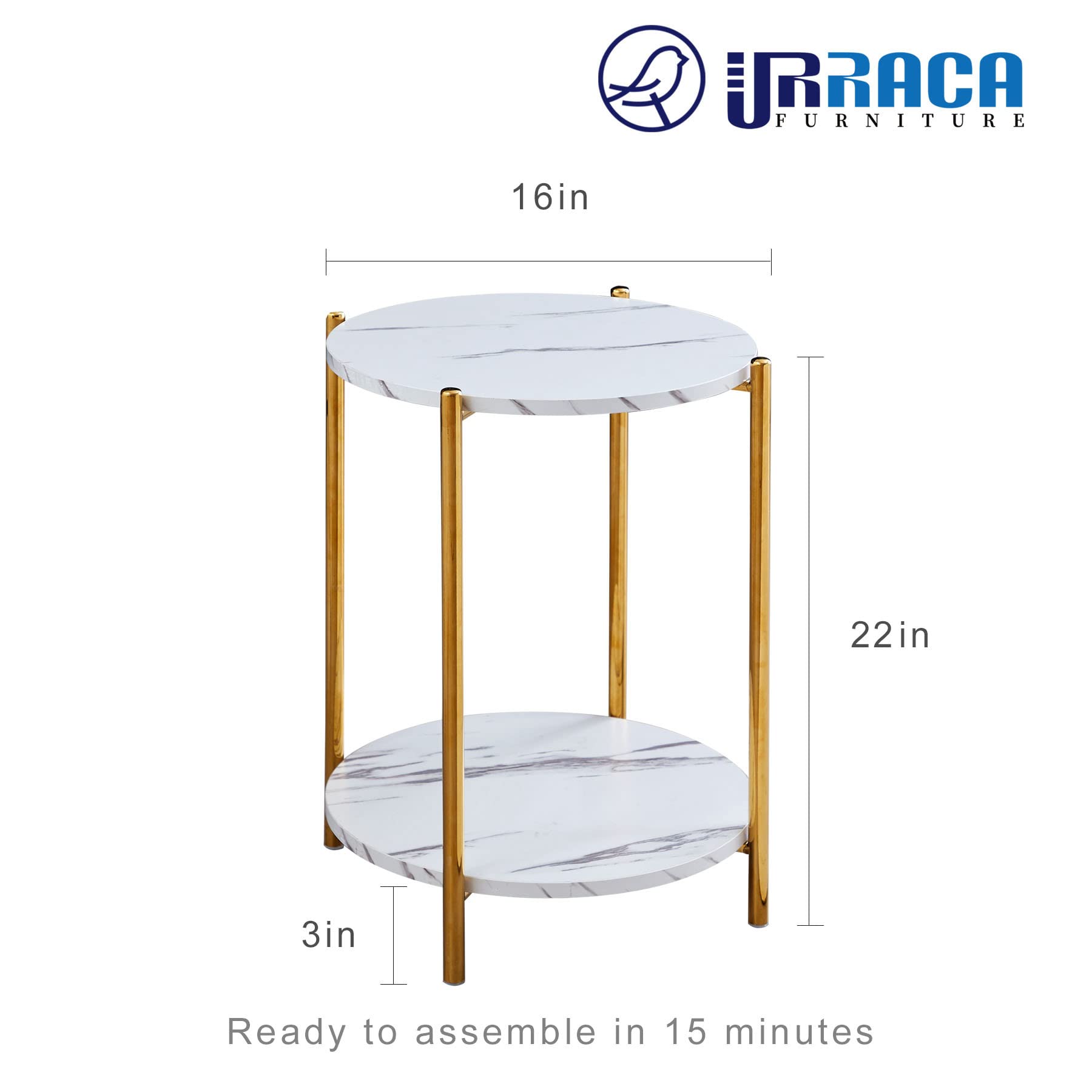 Gold End Table Faux Marble Side Table Small Round Nightstand for Living Room or Bedroom Modern Accent Table with Gold Metal Frame