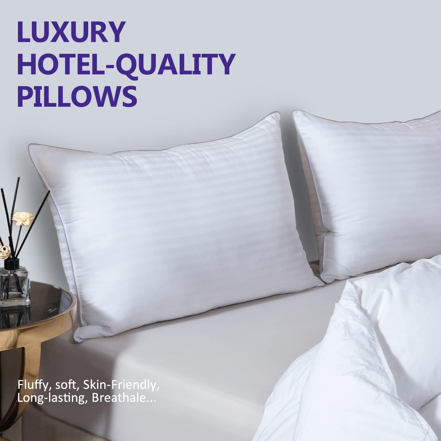 HOMELAB 2 Pack King Pillows for Sleeping - 100% Breathable Cotton Case, Soft Plush Down Alternative Filler, Medium to Soft Neck Support for Side Back and Stomach Sleepers, 20x36