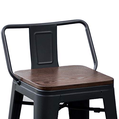 Alunaune 24β Metal Bar Stools Set of 4 Counter Height Barstools Industrial Counter Stool with Wood Top (Low Back,Matte Black)