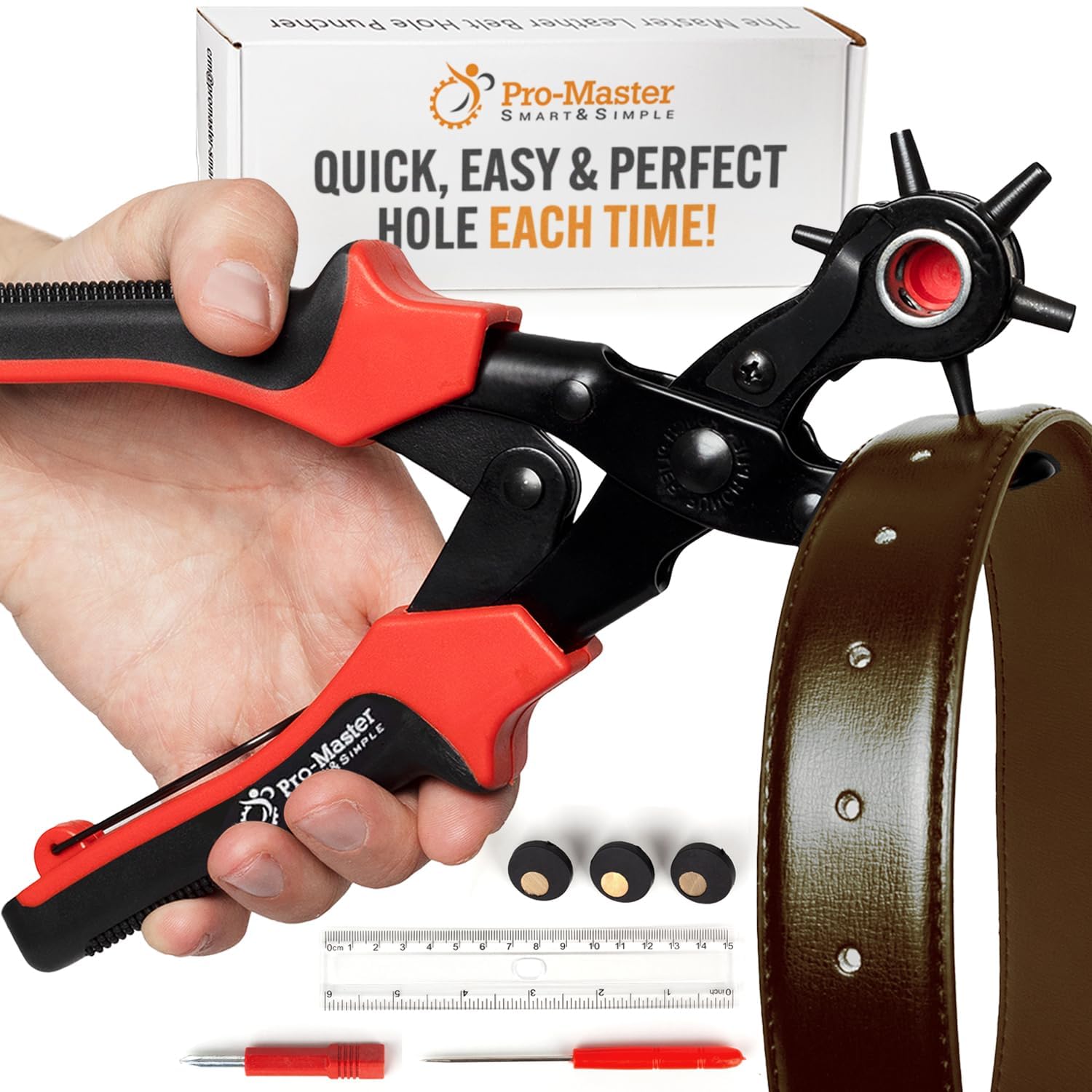 Professional Leather Hole Puncher – Leather Punch Tool for Belts, Watch Bands, Handbag Straps and More – Precision Multi-Size Fabric & Leather Hole Puncher for Crafts & Easy DIY Belt Holes