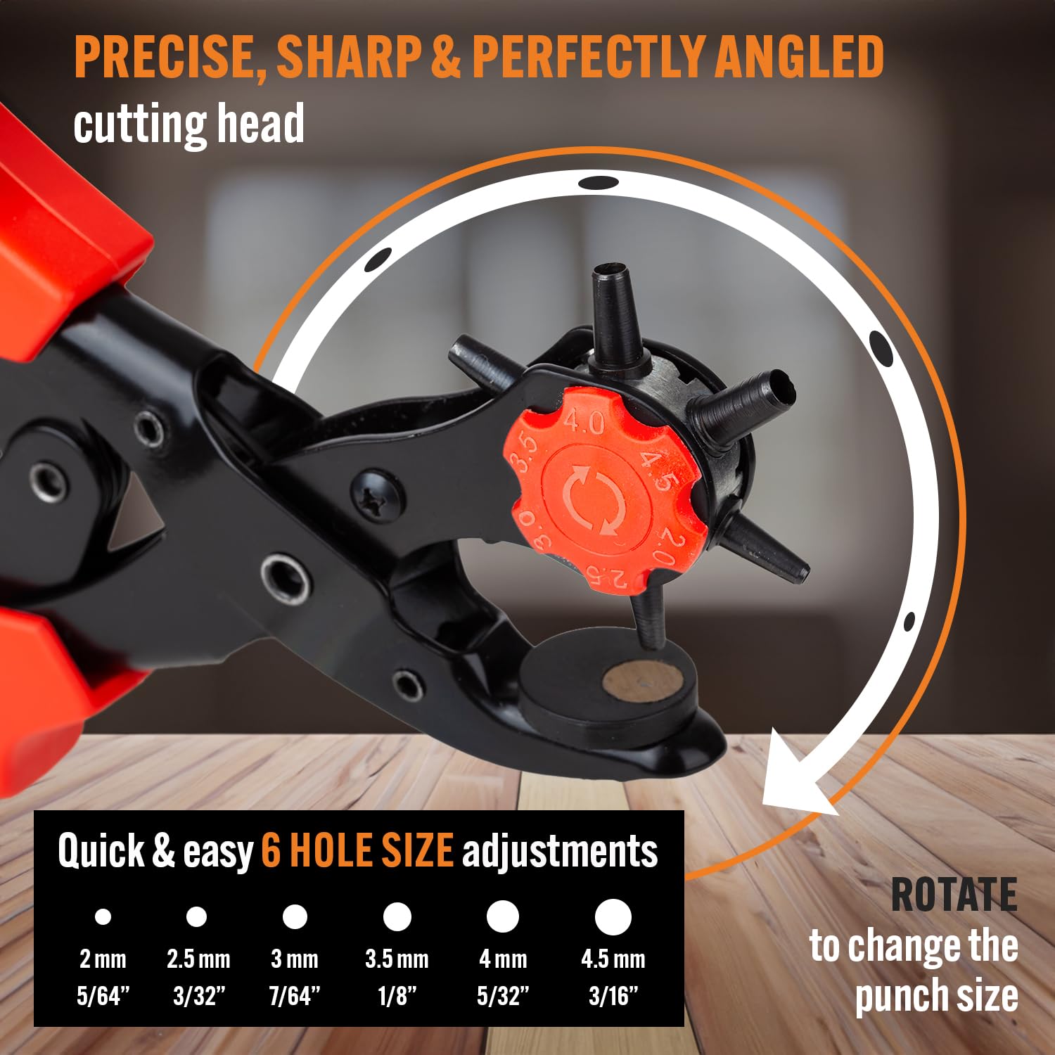 Professional Leather Hole Puncher β Leather Punch Tool for Belts, Watch Bands, Handbag Straps and More β Precision Multi-Size Fabric & Leather Hole Puncher for Crafts & Easy DIY Belt Holes