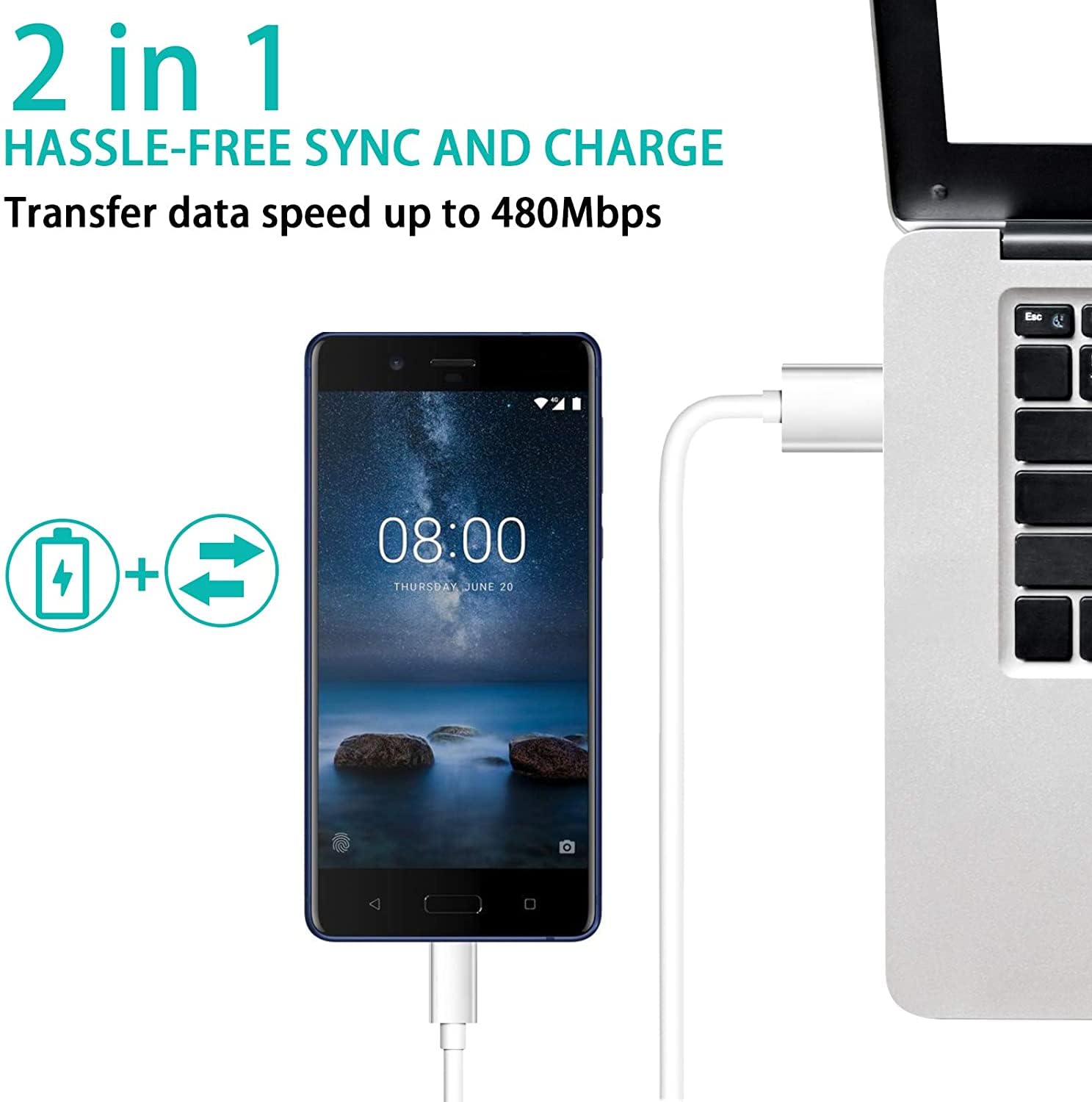 MATEIN Micro USB Cable, 10 FT 3 Pack Extra Long Sturdy Android Charger Cable, Fast Charging Cable Cord Fit for PS4 Controller, Android, Samsung Galaxy S7 J3 J7, Xbox, White