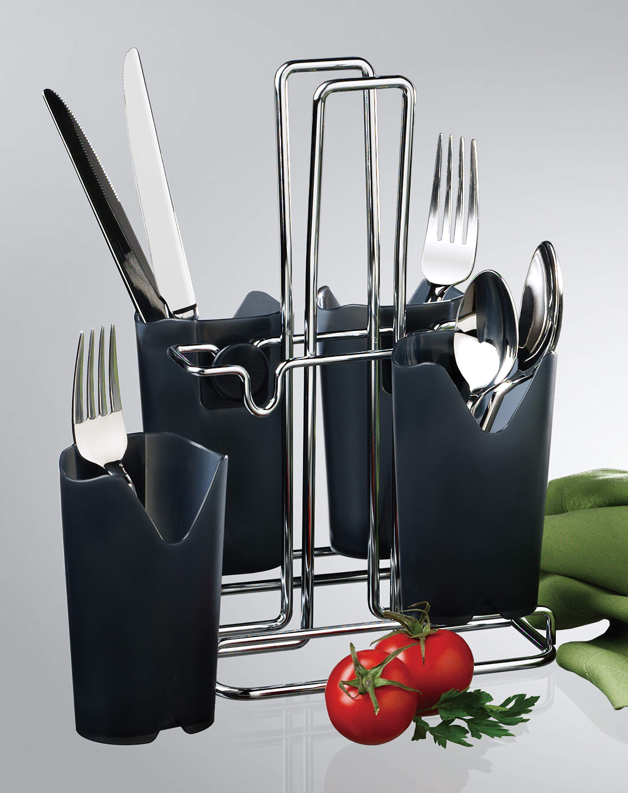 Prodyne Bravada Flatware Caddy, One Size, Black-Smoke