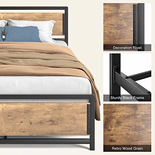 Gizoon 11'' Full Bed Frame W/Large Under-Bed Storage, Metal Platform Bed W/Industrial Headboard W/Rivet, Sturdy Iron Slat, No Noise, Easy Assembly, Mattress Foundation, No Box Spring Needed, Retro