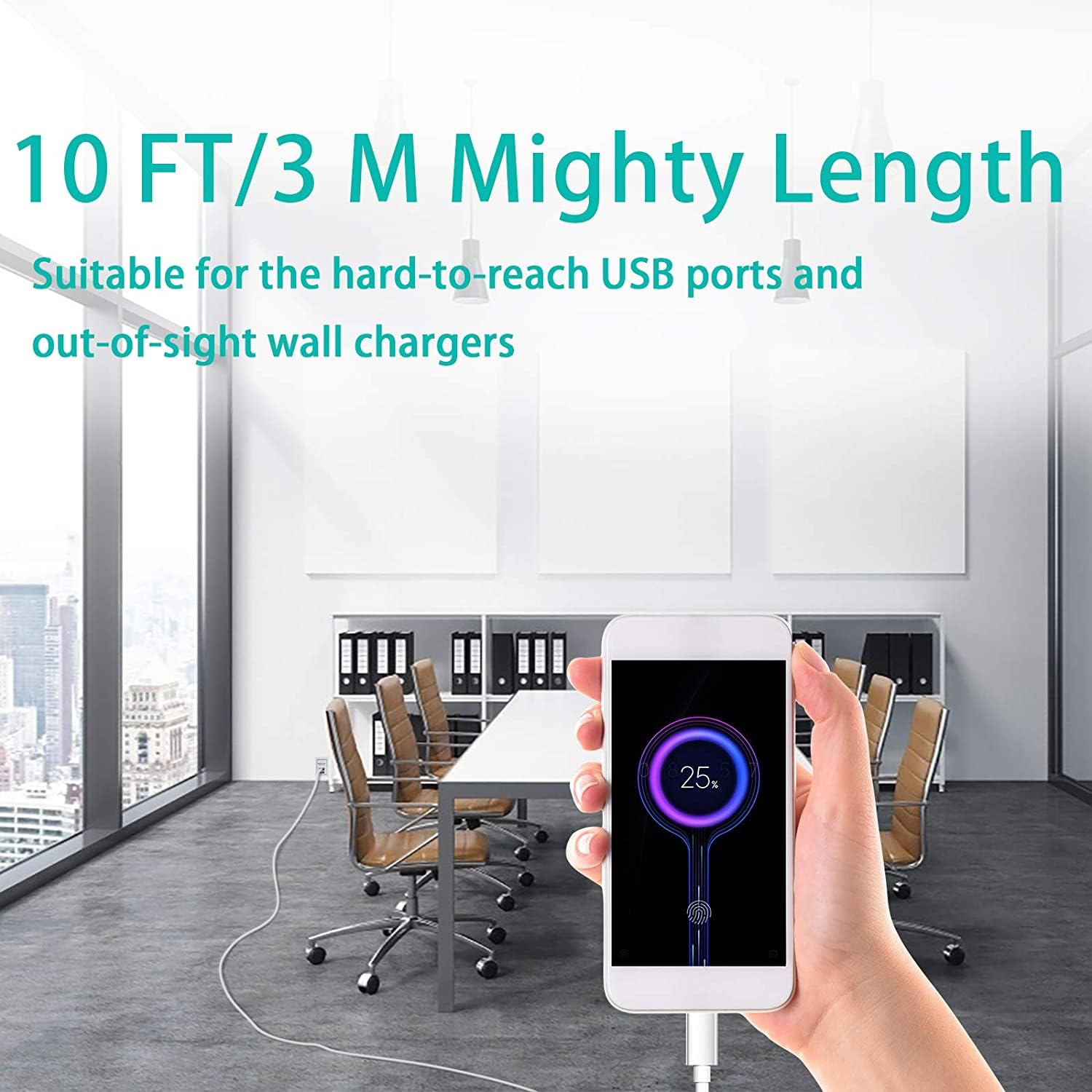 MATEIN Micro USB Cable, 10 FT 3 Pack Extra Long Sturdy Android Charger Cable, Fast Charging Cable Cord Fit for PS4 Controller, Android, Samsung Galaxy S7 J3 J7, Xbox, White