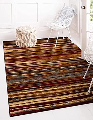 Unique Loom Barista Collection Modern, Abstract, Stripes, Urban, Rustic, Warm Colors Area Rug, 8' 0 x 10' 0 Rectangular, Multi/Beige
