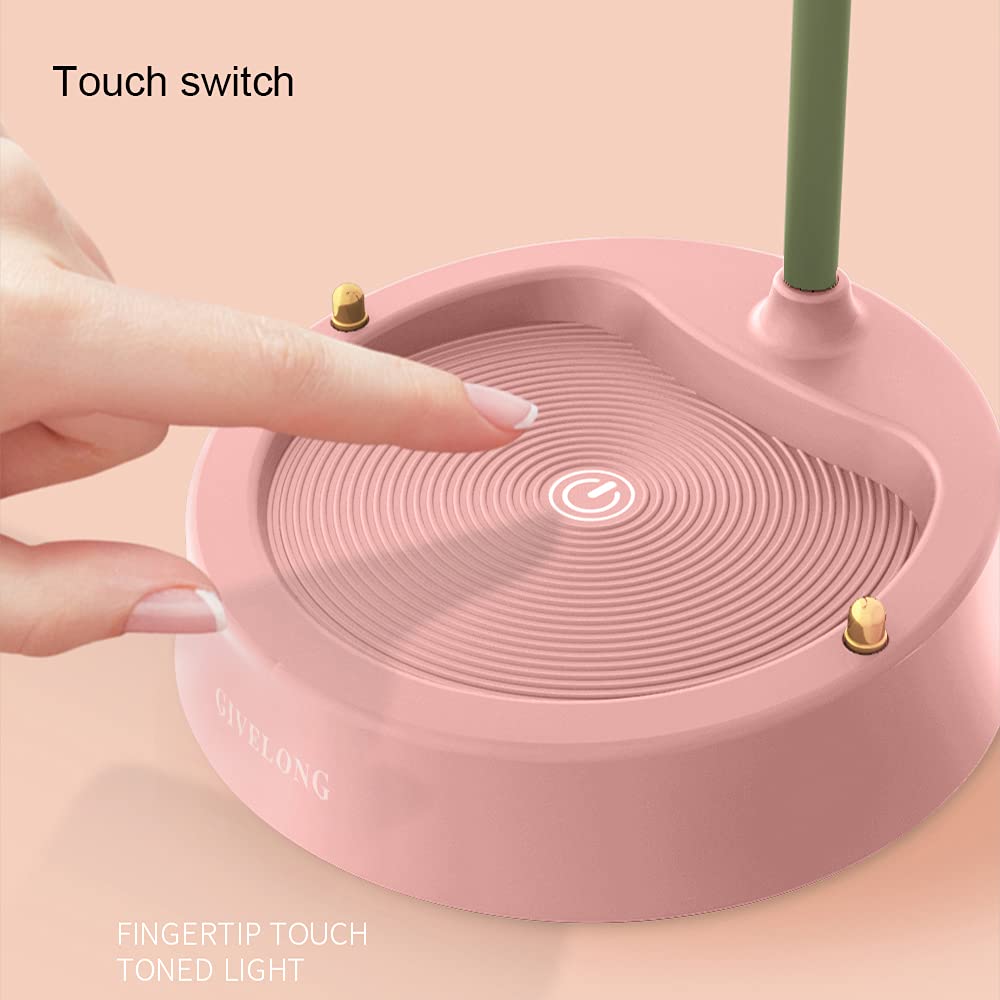 magical JD LED Desk Lamp Cordless Table Light Adjustable Gooseneck Dimmable Touch Rechargeable Battery Eye-Caring Night Light for Kids,Mini Cute Lamp for College Dorm Bedroom Reading (Pink)