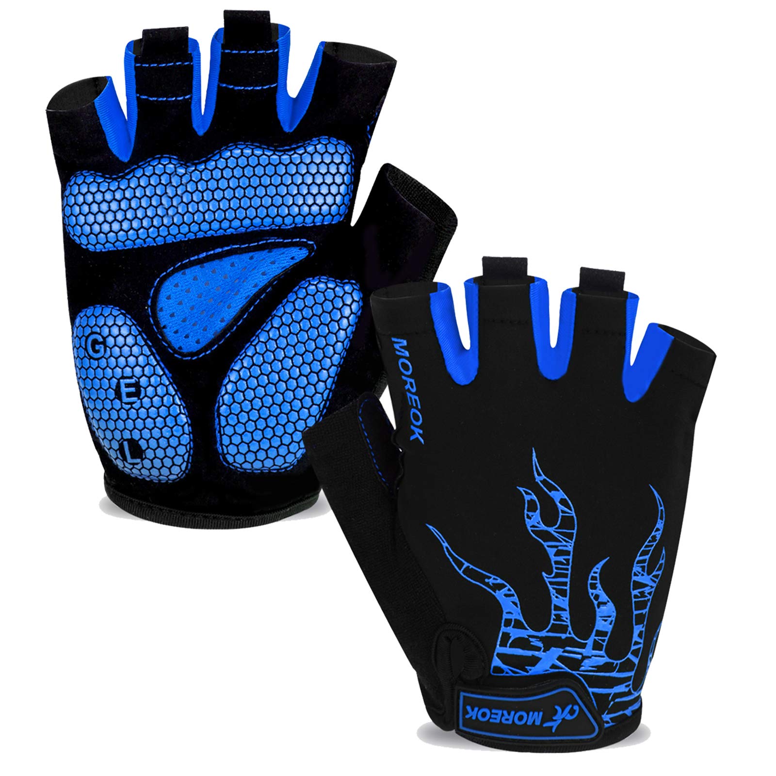 MOREOK Cycling Gloves Bike Gloves for Men/Women-[5MM Gel Pad] Biking Gloves Half Finger Gloves Bicycle Gloves-for Cycling/Fitness/Motorcycle/Gym/Outdoor Sports-050-BLUE-L