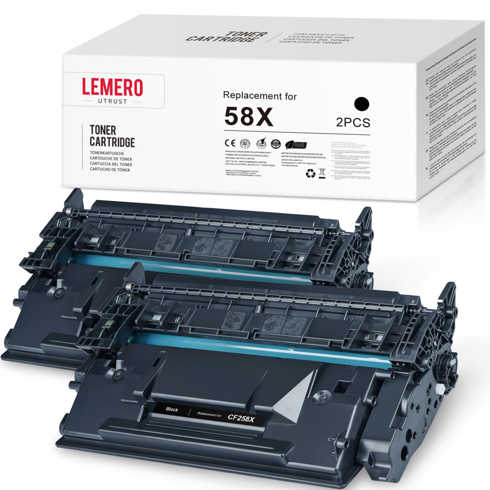 LEMERO UTRUST 58X CF258X Toner Cartridge with Chip Remanufactured Replacement for HP 58X CF258X 58A CF258A for HP Laser-Jet Pro MFP M428fdw M428fdn M428dw M404n M404dn M404dw (2 Pack) 58X Black Toner