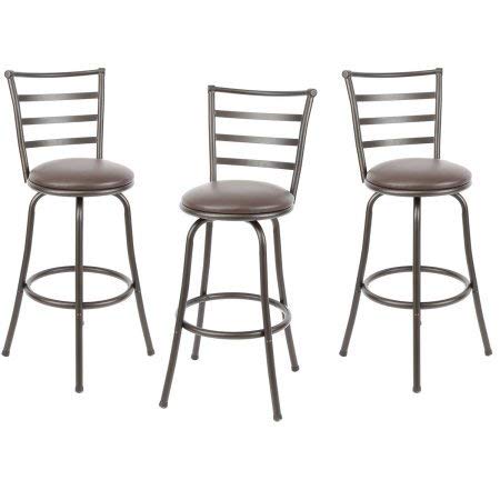 Mainstays Adjustable-Height Swivel Barstool, Hammered Bronze Finish, Set of 3 - Brown
