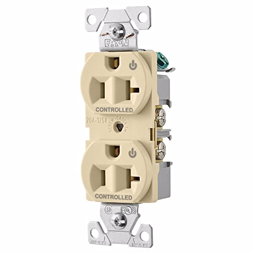 Eaton 5362CDV Arrow Hart Dual Control Heavy Duty Industrial Grade Duplex Receptacle, Auto-grounding, #14-10 AWG, 20A, Flush, 125V, Ivory, Brass, High-Impact Nylon face, 5-20R, 2-Pole (10-Pack)