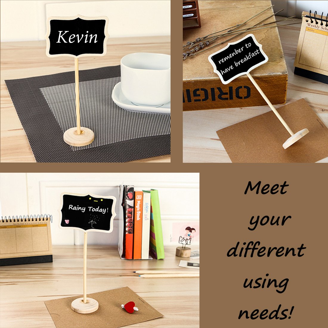 15 Pack Wood Mini Chalkboard Signs with Support Easels, Place Cards, Small Rectangle Chalkboards Blackboard for Weddings, Birthday Parties, Message Board Signs and Special Event Decorations