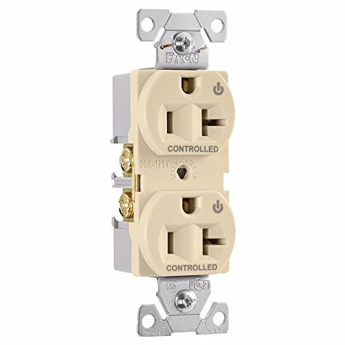 Eaton 5362CDV Arrow Hart Dual Control Heavy Duty Industrial Grade Duplex Receptacle, Auto-grounding, #14-10 AWG, 20A, Flush, 125V, Ivory, Brass, High-Impact Nylon face, 5-20R, 2-Pole (10-Pack)