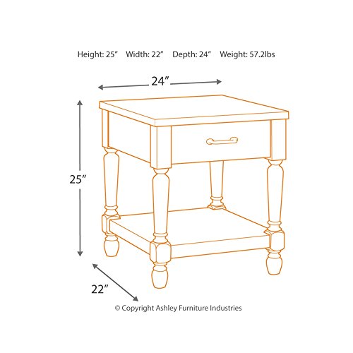 Signature Design by Ashley Shawnalore Farmhouse Solid Pine Wood End Table, Weatherworn White Finish