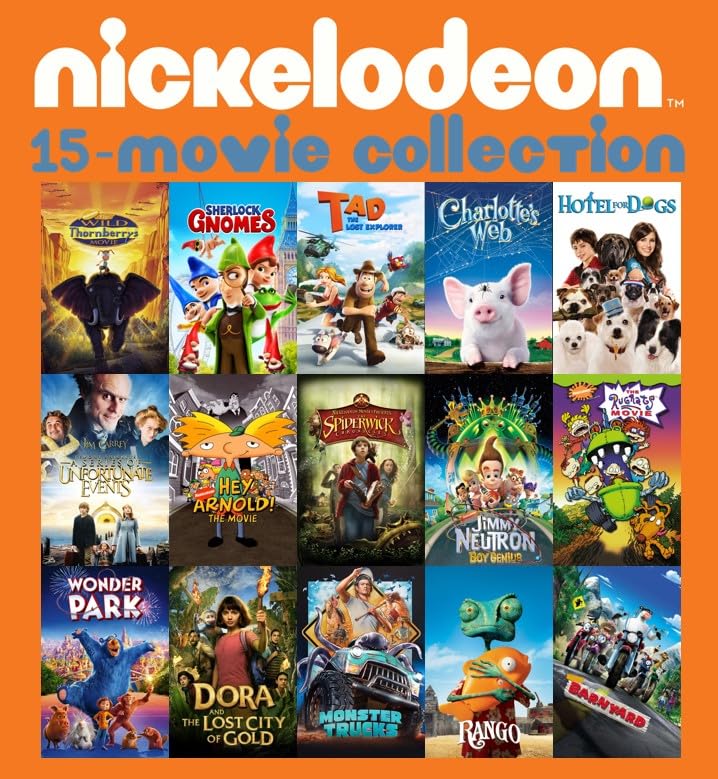 Nickelodeon Movies 15-Film DVD Set: Wild Thornberrys / Sherlock Gnomes / Tad / Charlotte’s Web / Hotel for Dogs / Lemony Snicket / Hey Arnold / Spiderwick Chronicles / Jimmy Neutron / Rugrats / Wonder