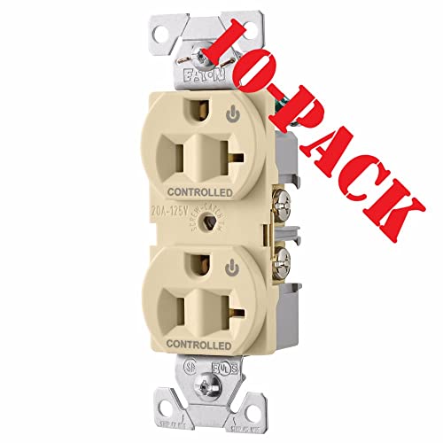 Eaton 5362CDV Arrow Hart Dual Control Heavy Duty Industrial Grade Duplex Receptacle, Auto-grounding, #14-10 AWG, 20A, Flush, 125V, Ivory, Brass, High-Impact Nylon face, 5-20R, 2-Pole (10-Pack)