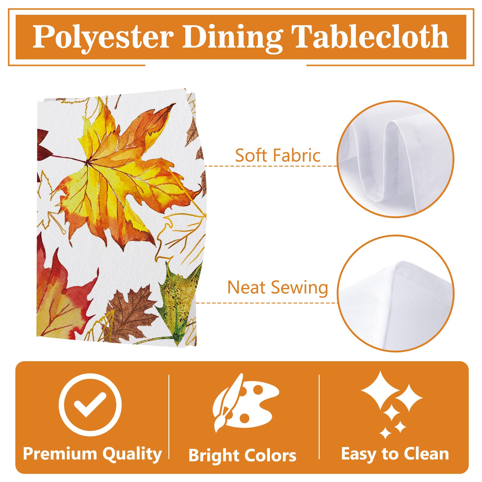 Tailus Fall Maple Leaves Round Tablecloth 60 x 60 Inch, Autumn Gold Leaf Decorative Table Cloth Rustic Dining Table Cover, Farmhouse Thanksgiving Dinner Party Picnic Decoration