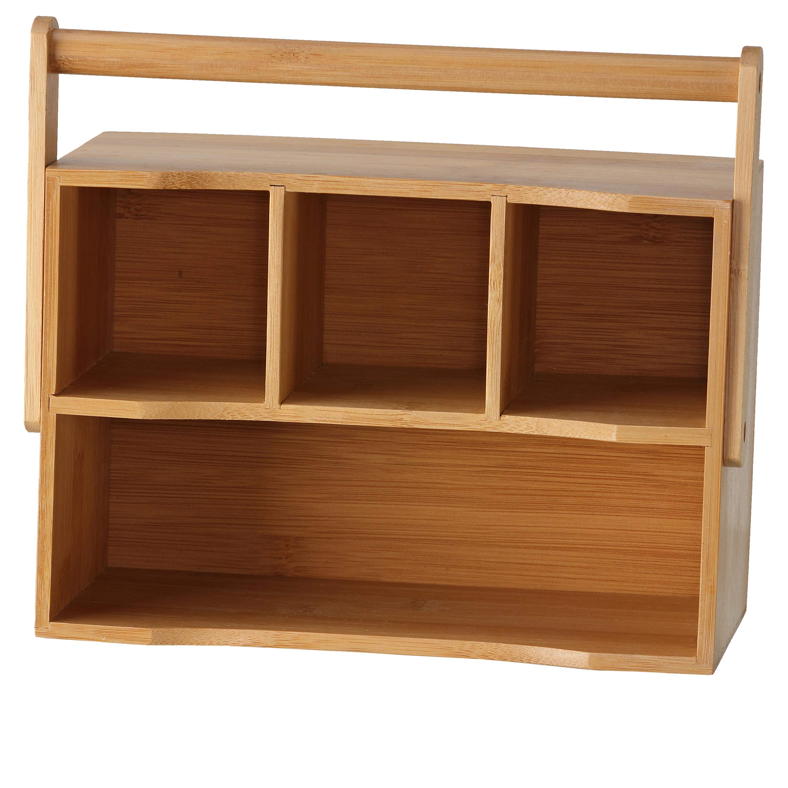 Cortesi Home Kira Natural Bamboo Cutlery Caddy Tabletop Holder with Handle and 4 Compartments, Brown