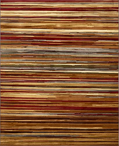 Unique Loom Barista Collection Modern, Abstract, Stripes, Urban, Rustic, Warm Colors Area Rug, 8' 0 x 10' 0 Rectangular, Multi/Beige