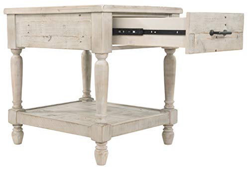 Signature Design by Ashley Shawnalore Farmhouse Solid Pine Wood End Table, Weatherworn White Finish